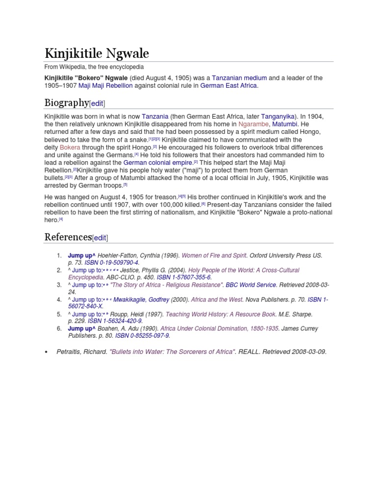 Kinjikitile Ngwale: Biography | PDF