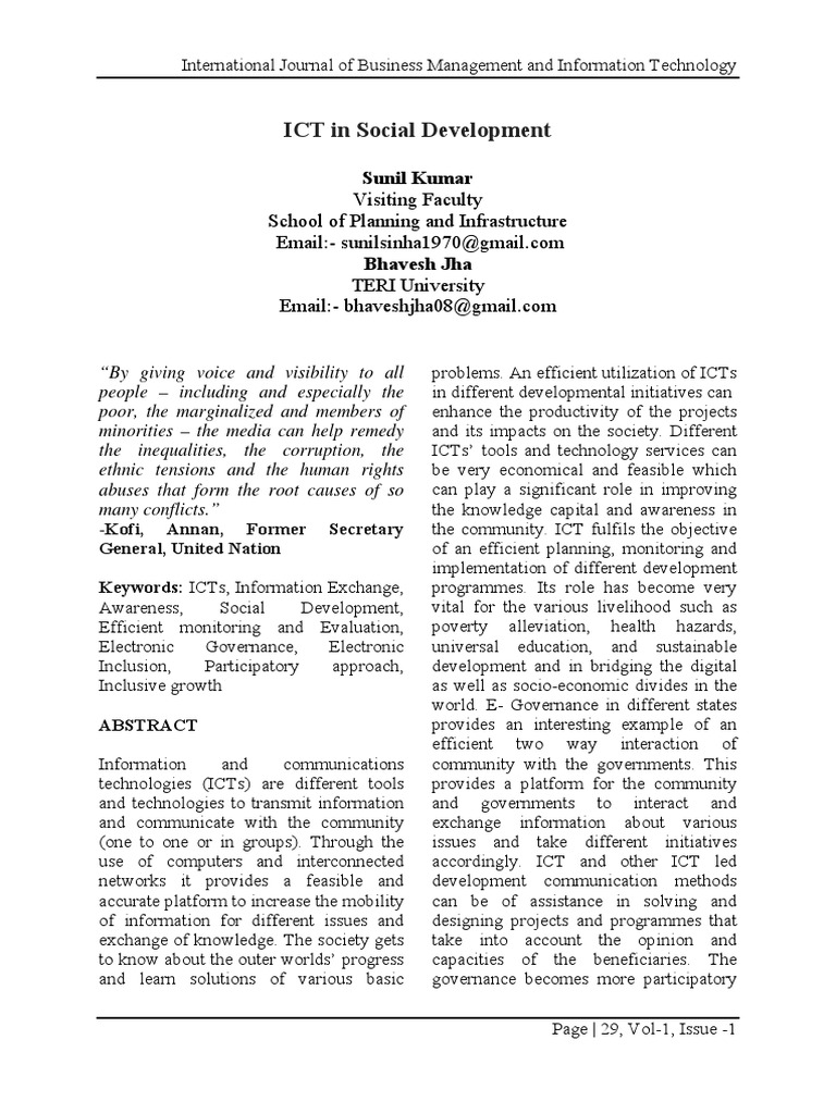 ICT's Role in Social Development | PDF | E Government | Information And ...