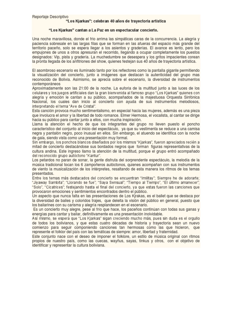 Reportaje Descriptivo | PDF | Concierto | Las artes escénicas