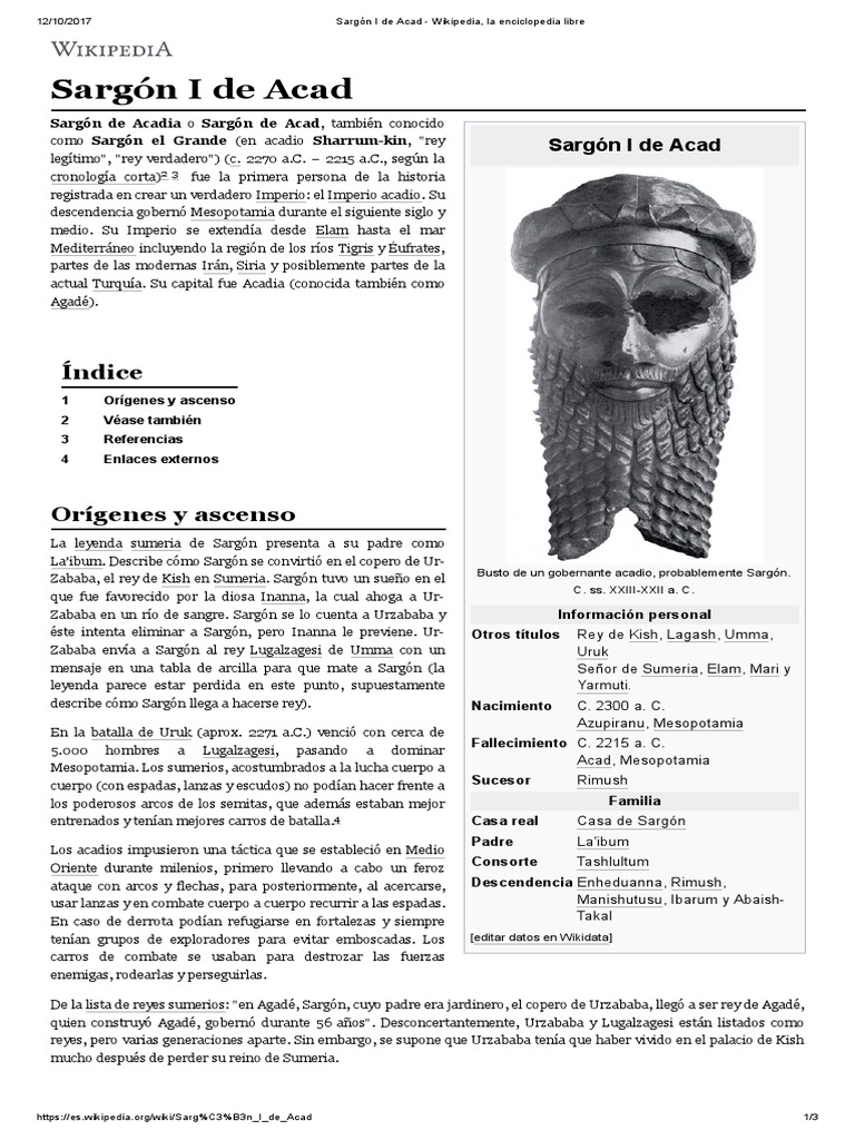Sargón I de Acad - Wikipedia, La Enciclopedia Libre | PDF | 3er milenio ...
