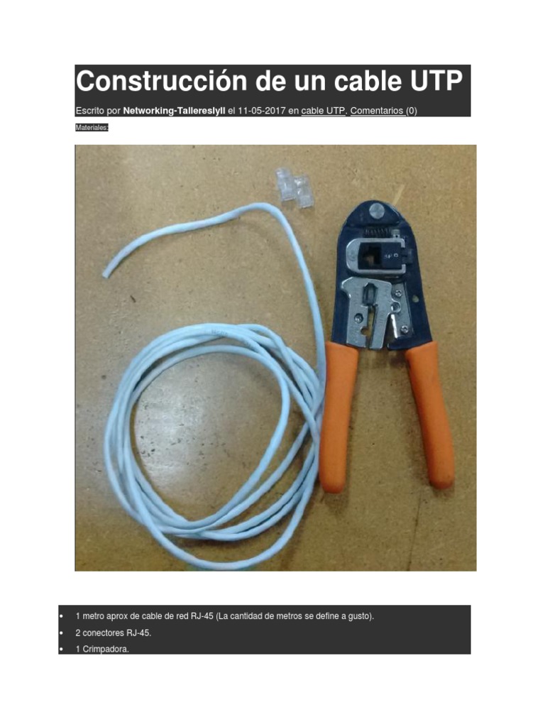 Construcción de Un Cable UTP | PDF | Cable coaxial | Fibra óptica