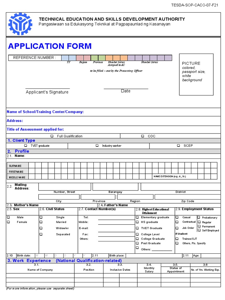 TESDA UPDATED_application_form.pdf | Vocational Education | Further ...