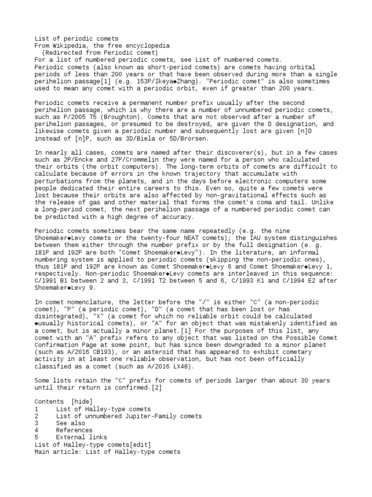 List of Periodic Comets | PDF | Comet | Astronomical Objects