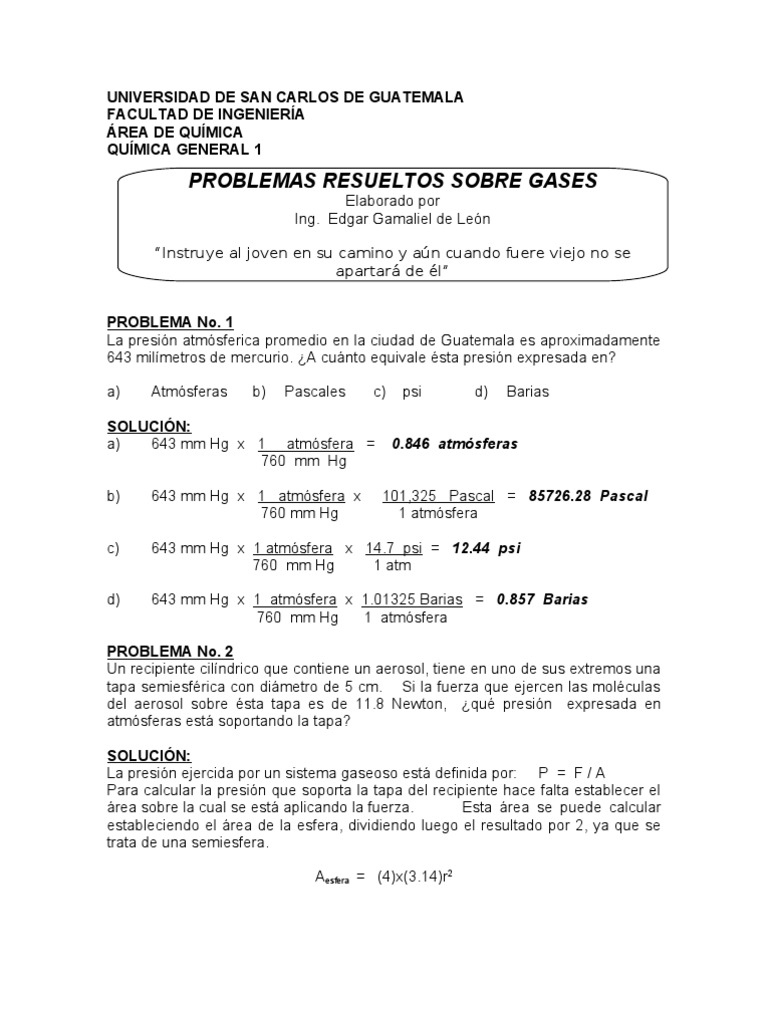 Problemas Resueltos de Gases | PDF | Gases | Mole (Unidad)