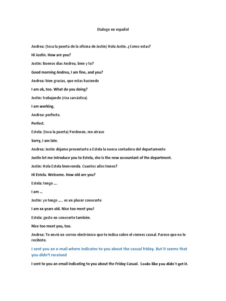 Spanish-English Office Dialogue | PDF | Home & Garden