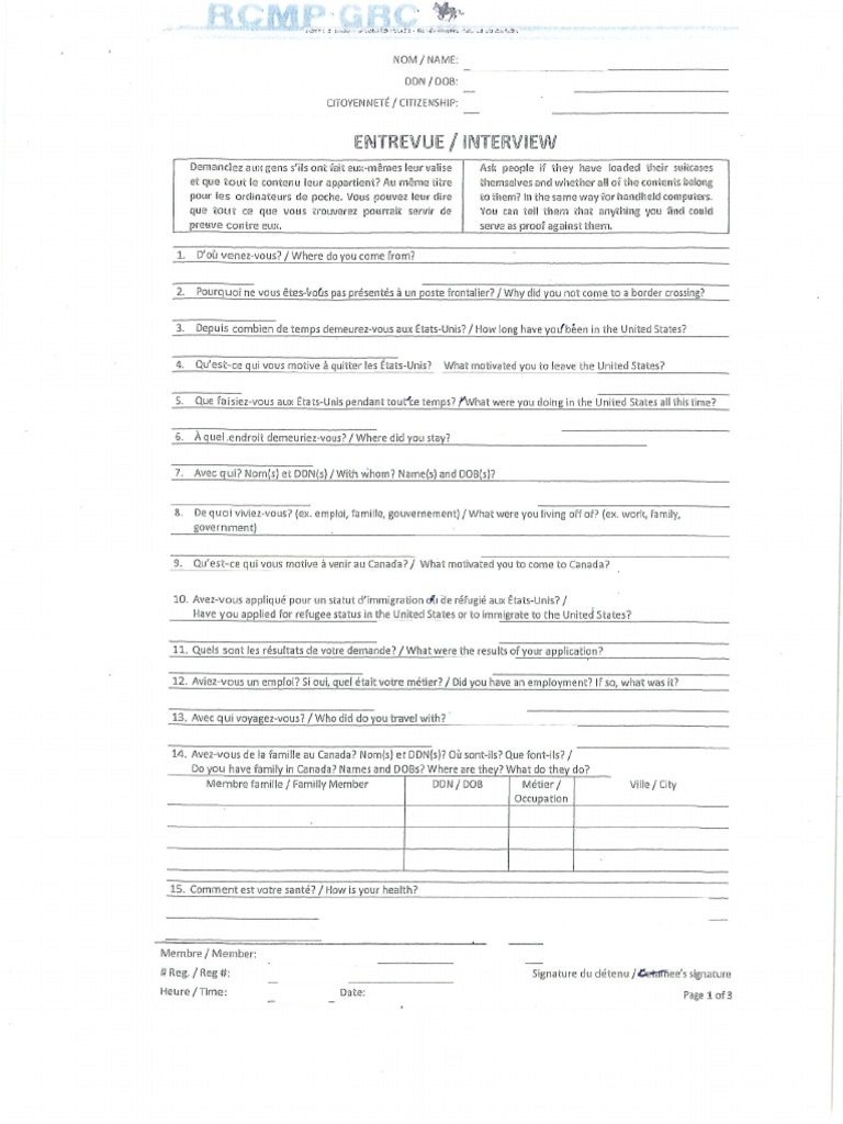 RCMP Questionnaire | PDF