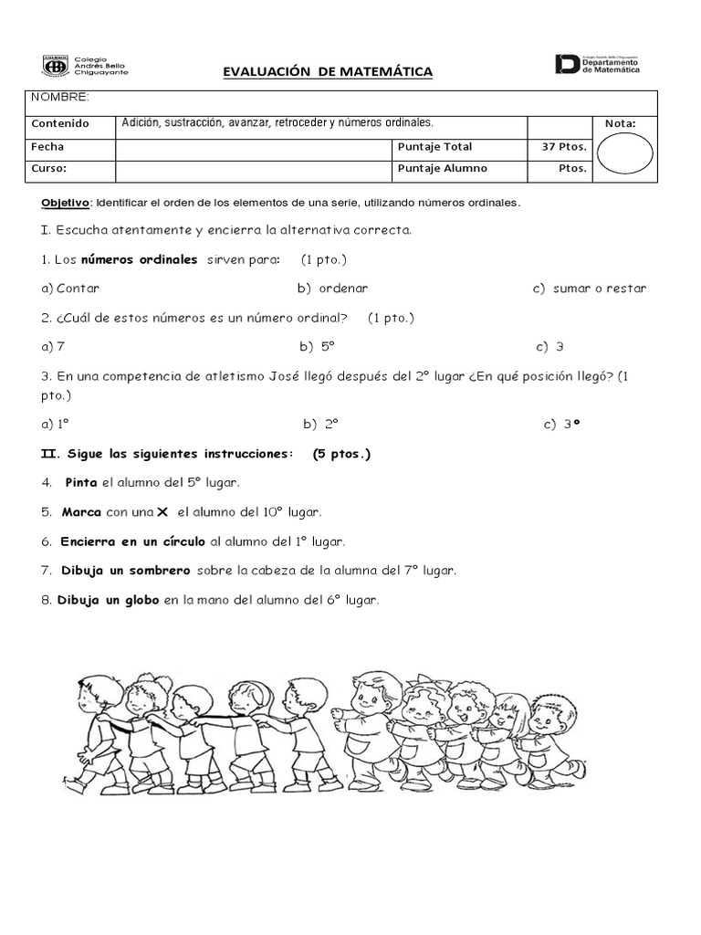 Prueba Numeros Ordinales | PDF