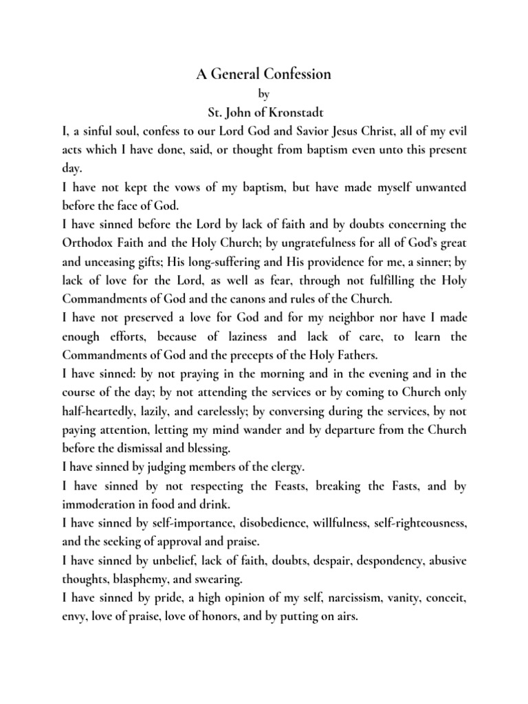 A General Confession by ST John of Kronstadt | PDF | Sin | Baptism