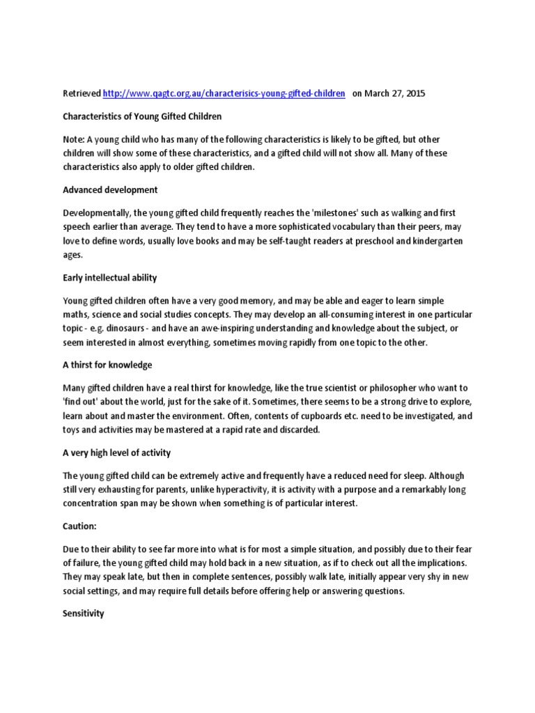 Characteristics of Young Gifted Children | PDF | Intellectual ...