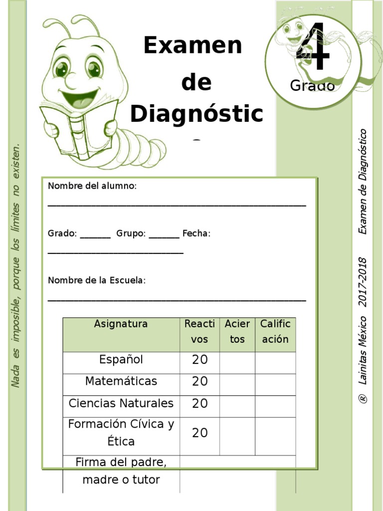 4to Grado Examen De Diagnóstico 2017 2018