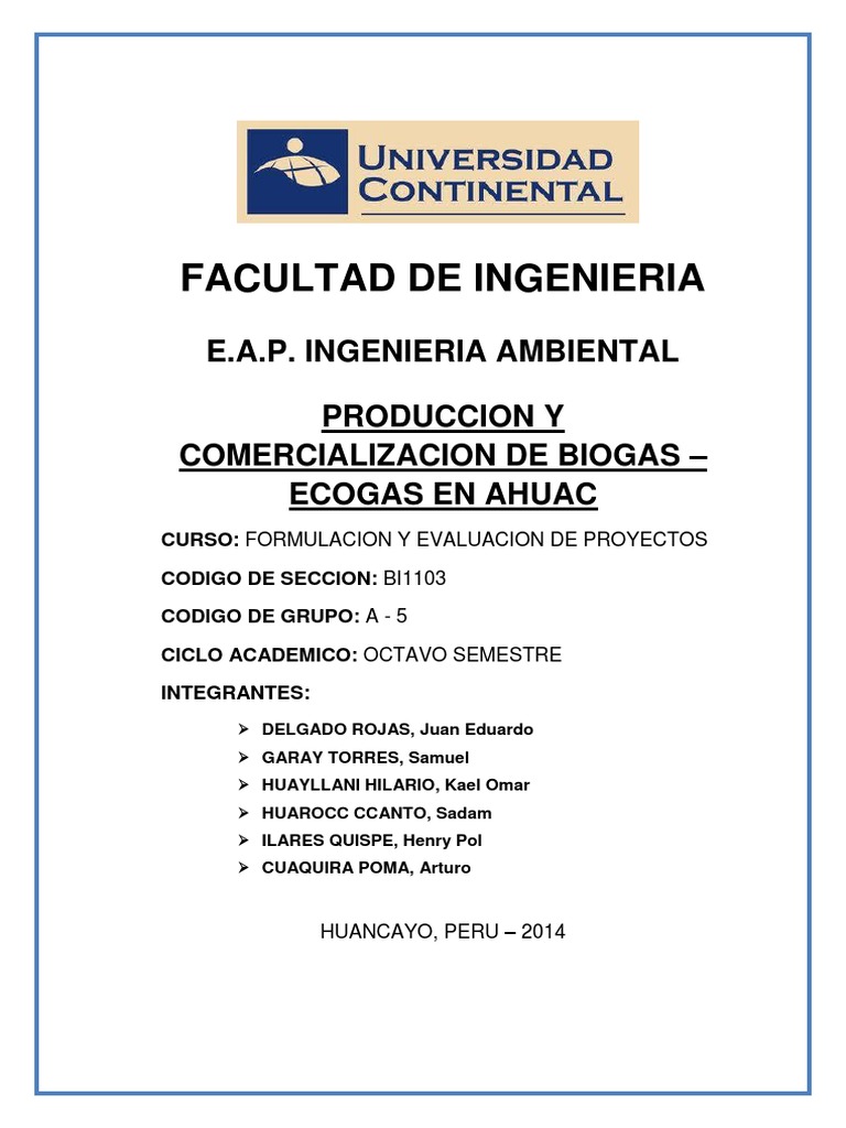 Proyecto de Inversion Ecogas | Descargar gratis PDF | Distribución (comercial) | Biogás