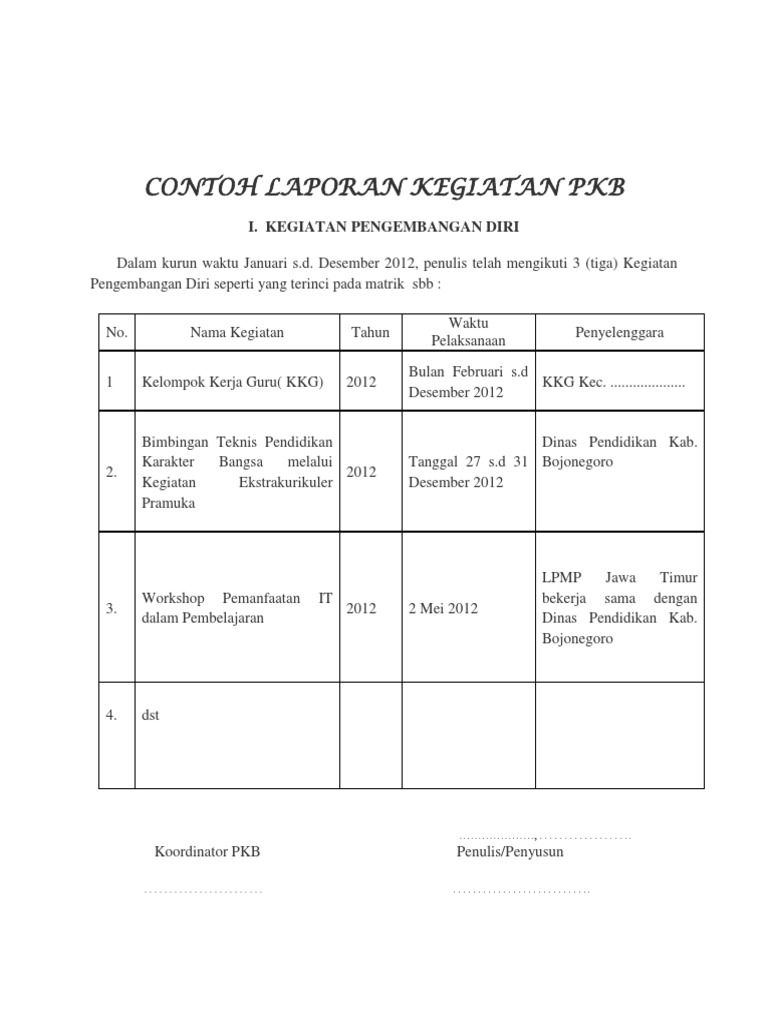 Contoh Laporan Kegiatan PKB 2 | PDF