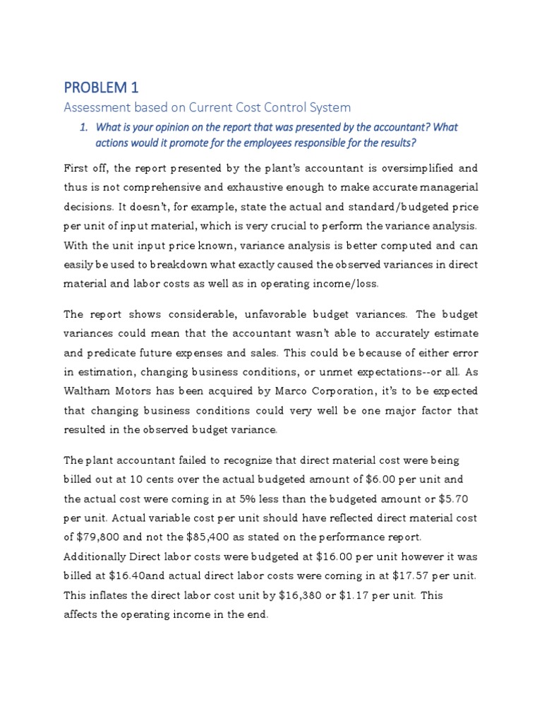 WalthamMotors CaseAnalysis | PDF | Cost Accounting | Variance