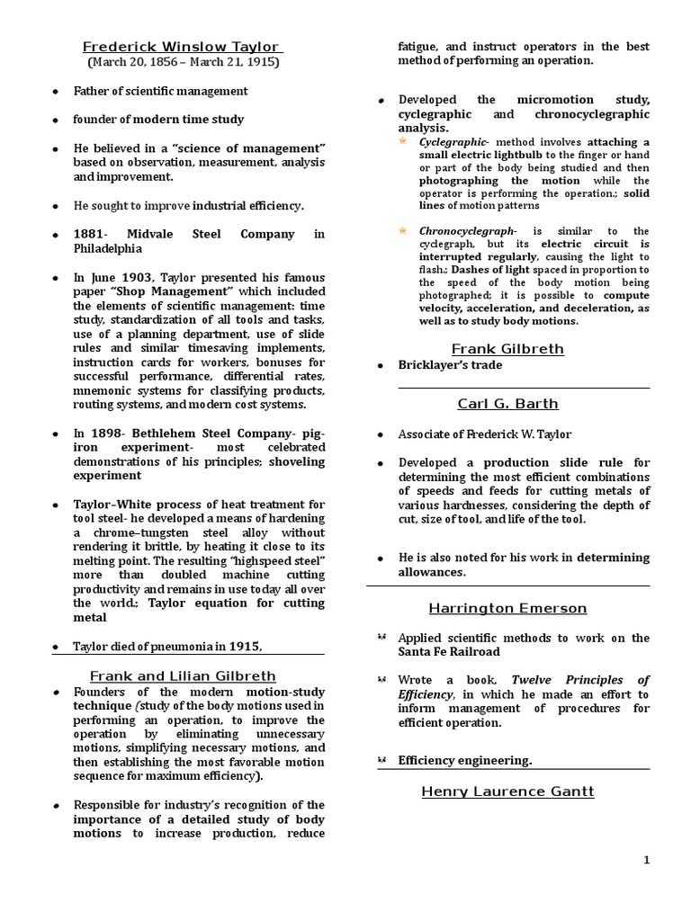 Frederick Winslow Taylor: (March 20, 1856 - March 21, 1915) | PDF ...