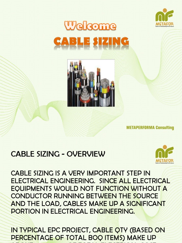 Cable Sizing - Slides | PDF | Coaxial Cable | Electrical Conductor