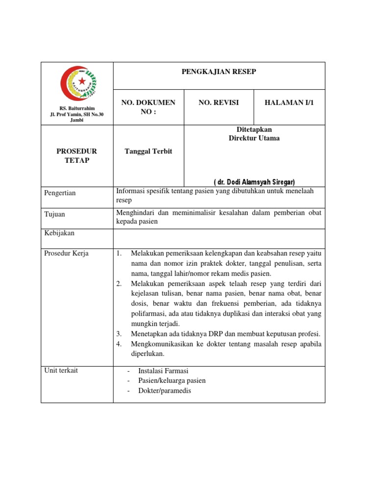 Sop Pengkajian Resep | PDF | Kesehatan Holistik | Sains & Matematika