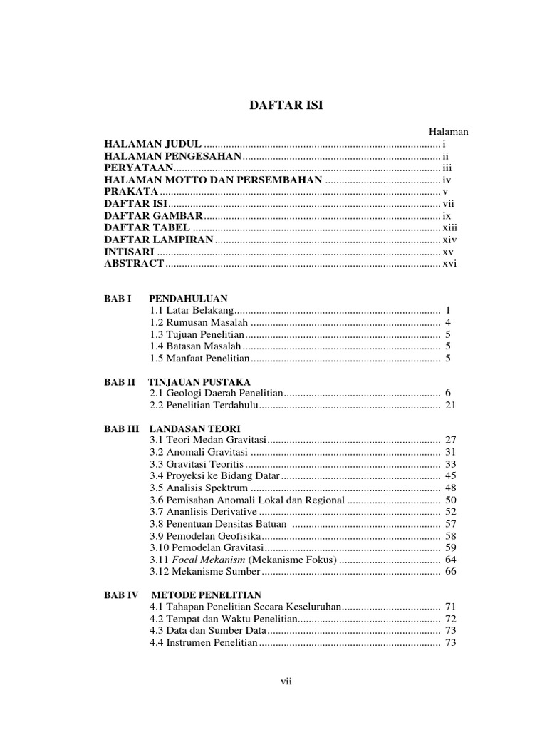Contoh Daftar Isi Tesis S2 Geologi | PDF