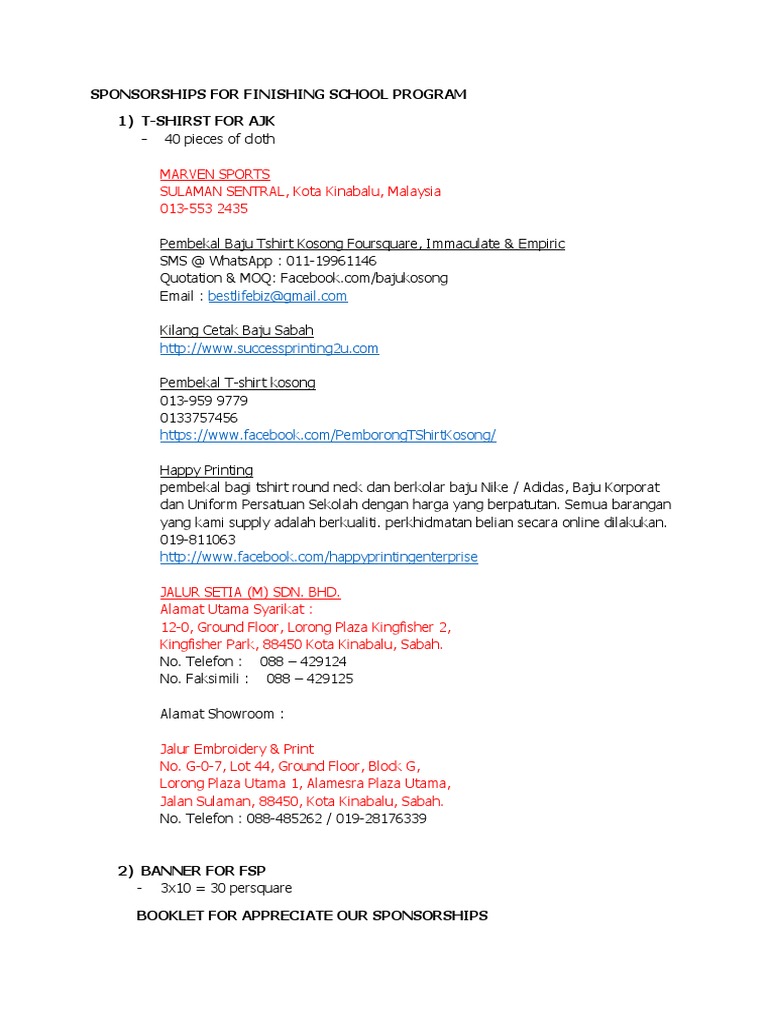 Sponsorships For Finishing School Program | PDF