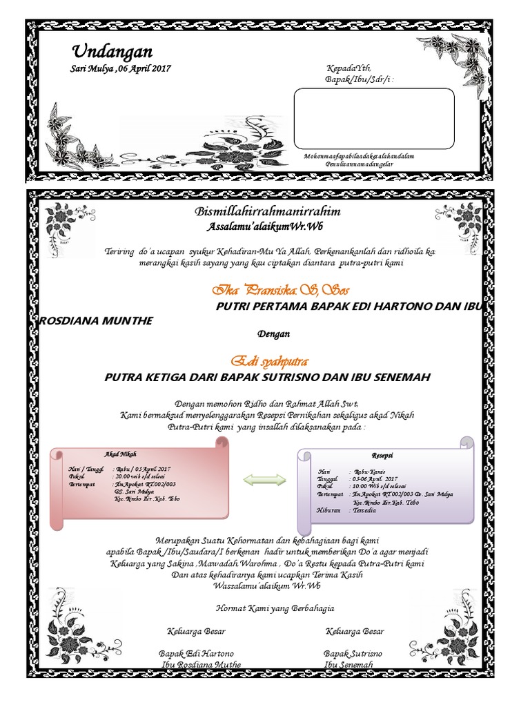 Contoh Undangan Nikah A4 Okk | PDF