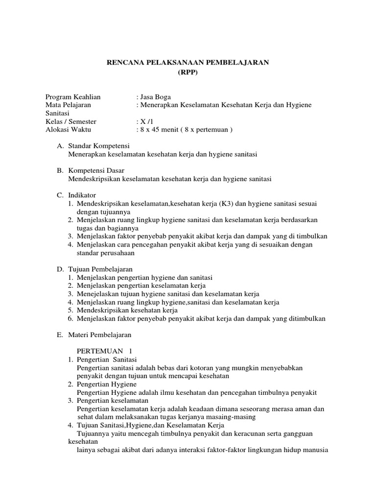 RPP K3, Hygiene & Sanitasi | PDF