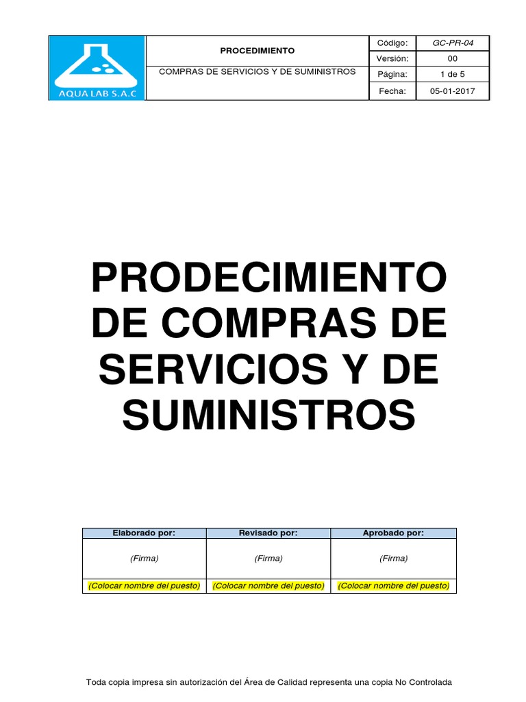 4.6 Procedimiento Compras de Servicios y de Suministros | PDF | Calidad (comercial) | Negocios ...