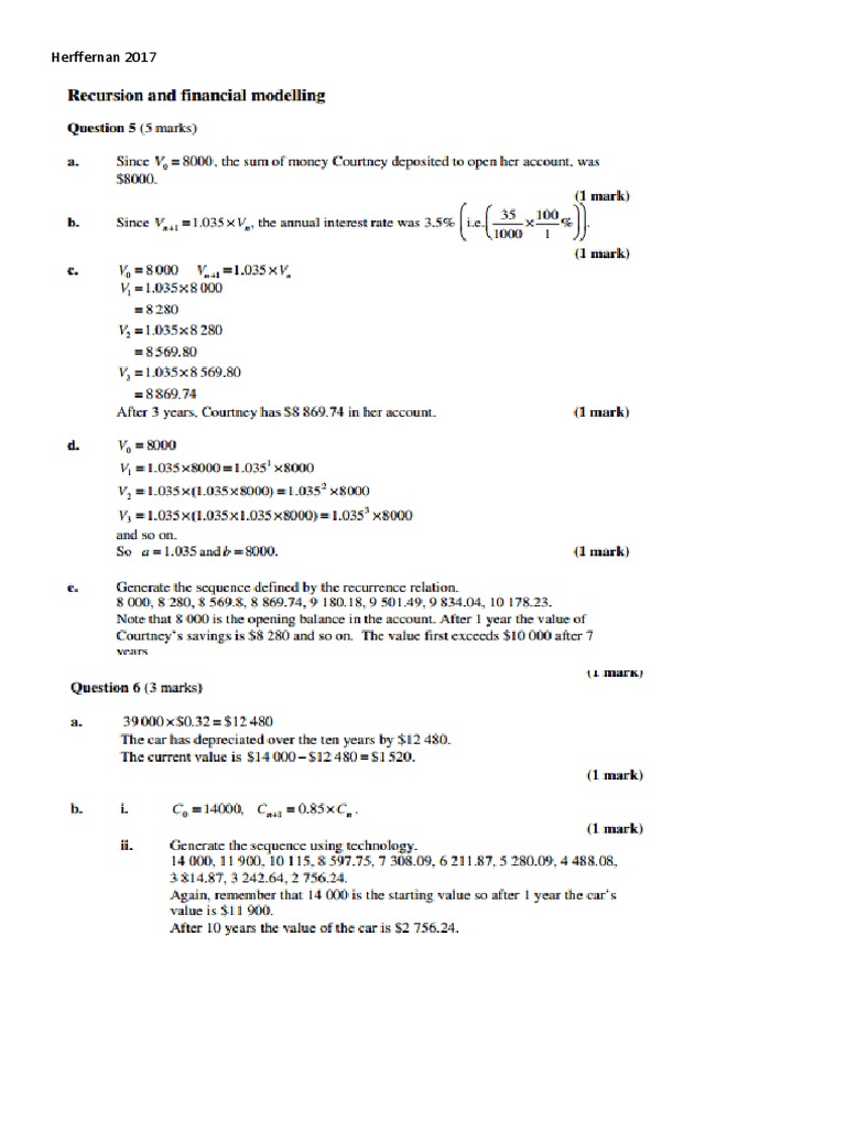 Recursion and Financial Maths Answer | PDF | Interest | Banking