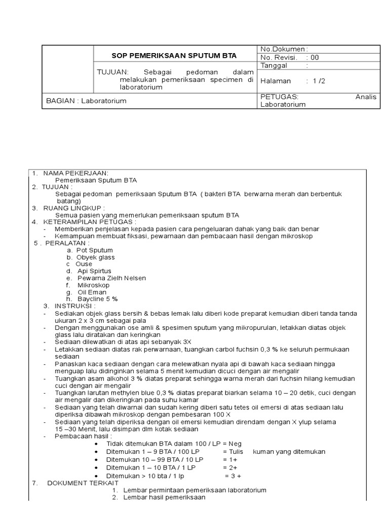 Pemeriksaan Sputum BTA | PDF | Teknologi & Rekayasa