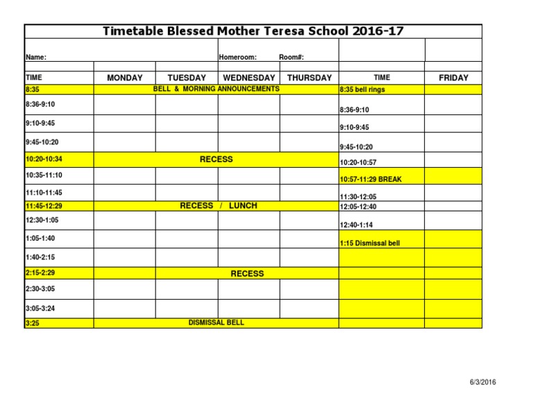 Timetable GR 1-6 For Website | PDF
