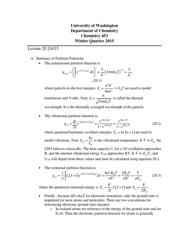 Molecular Partition Function | PDF | Molecules | Diatomic Molecule