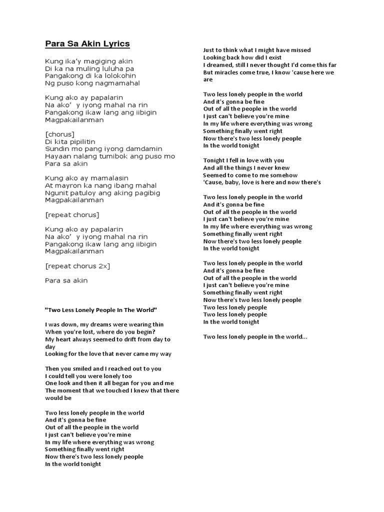 Para Sa Akin Lyrics | PDF | Leisure