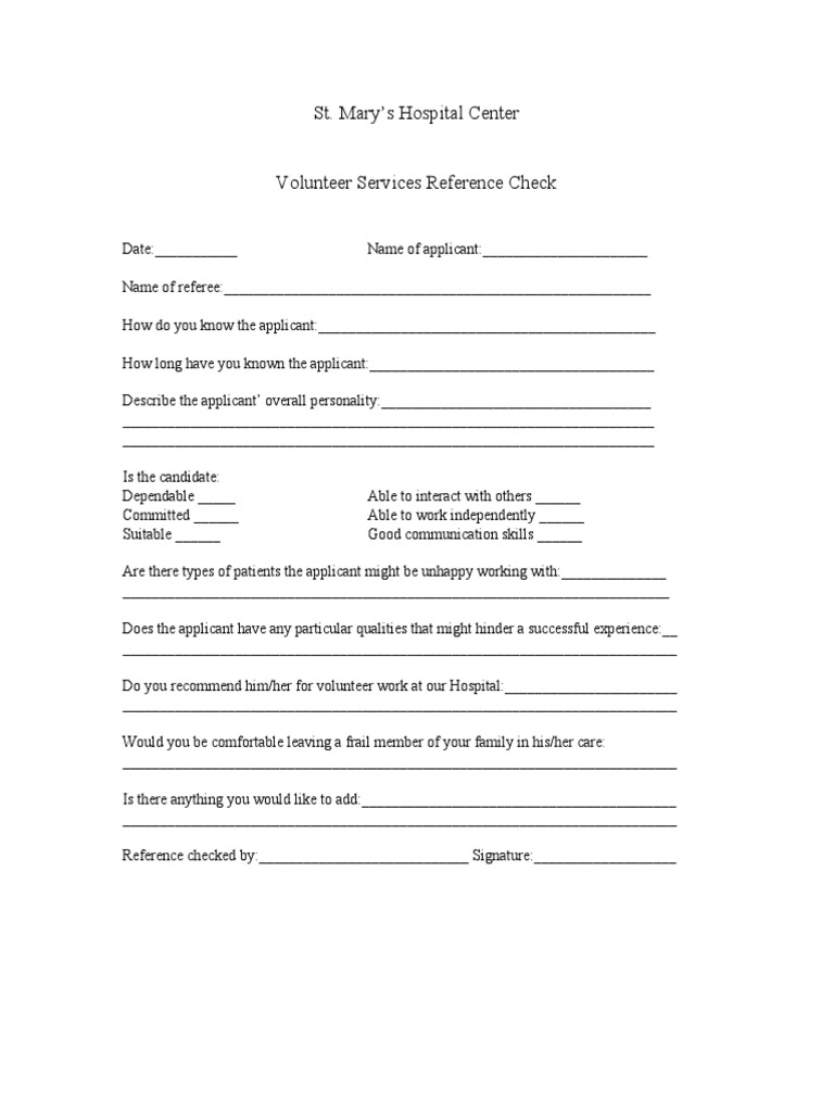 SHN Volunteer Reference Form | PDF