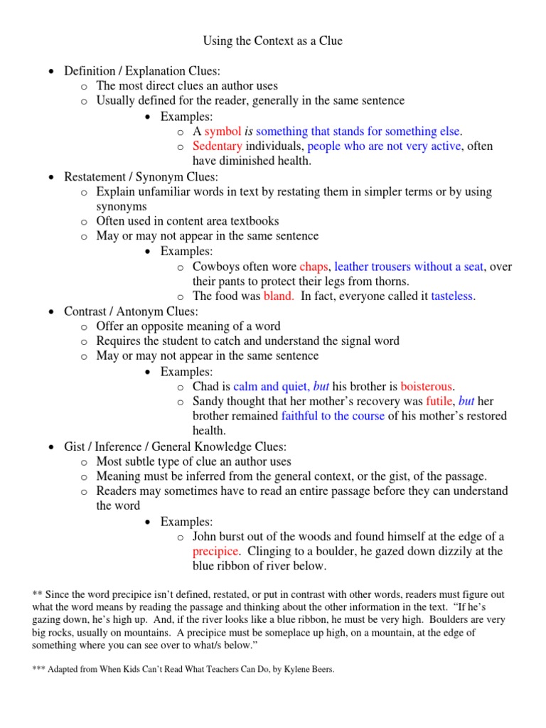 Context Clues | PDF | Linguistics | Semantics