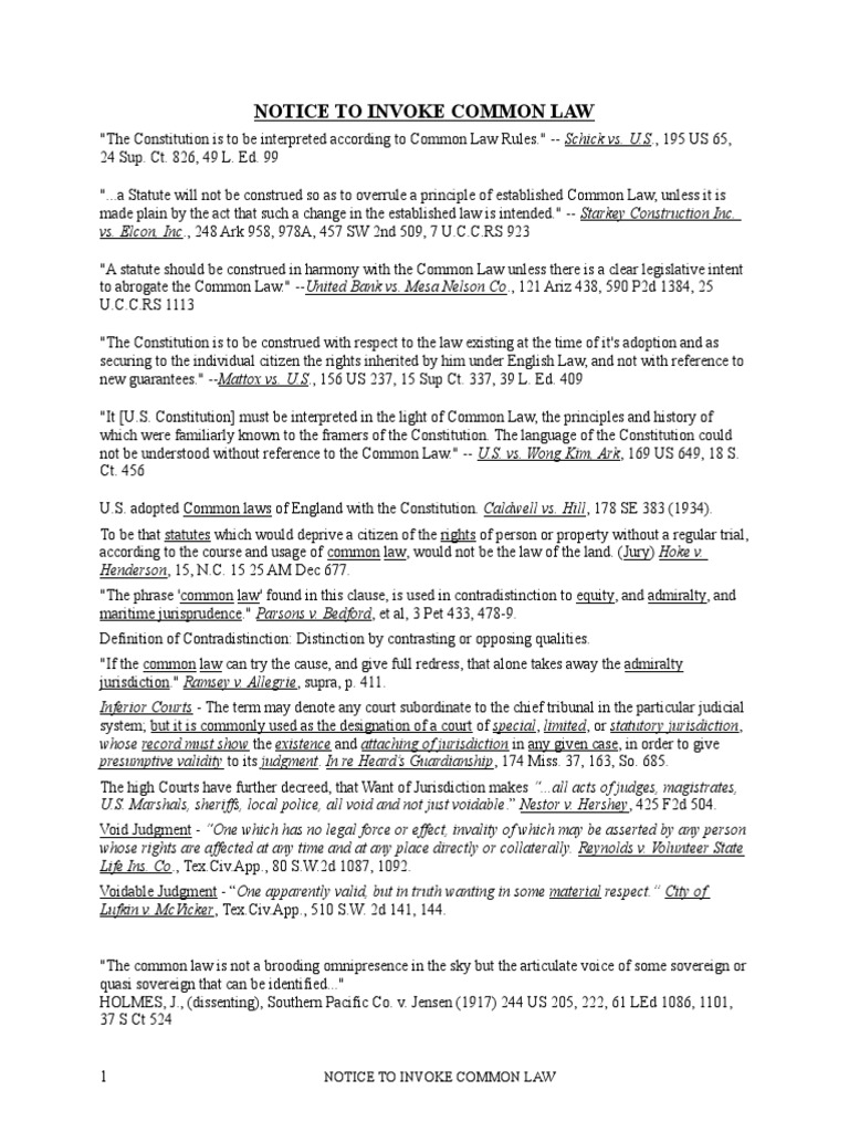 Notice To Invoke Common Law | PDF | Sovereign Immunity | Common Law