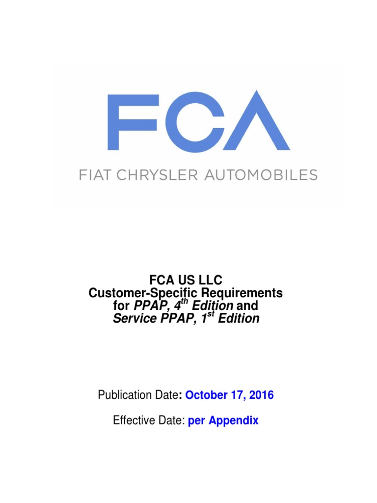 Fca Us LLC CSR Ppap 20161017 | PDF | Industries | Production And ...