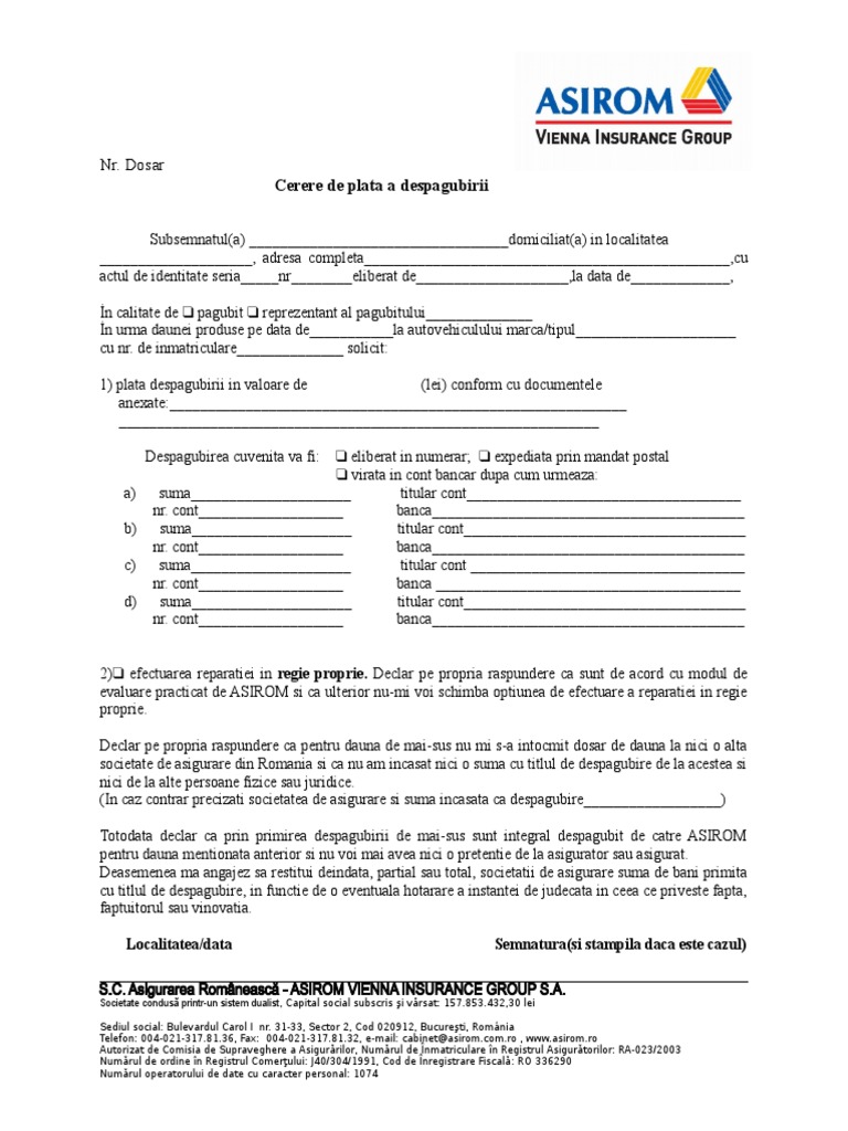 Cerere Despagubire ASIROM | PDF