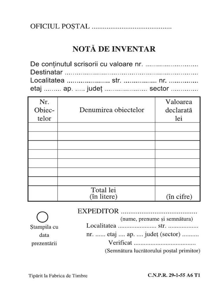 Nota de Inventar