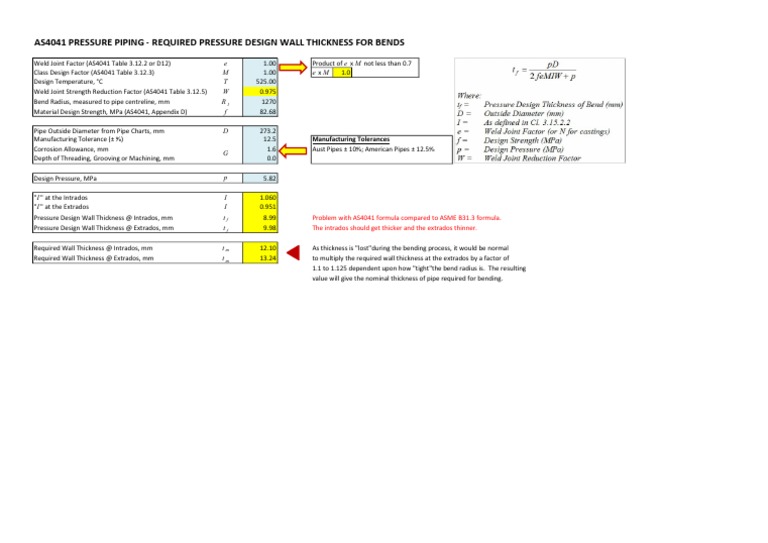 As4041 Pressure Piping Allowable Wall Thickness for Bends