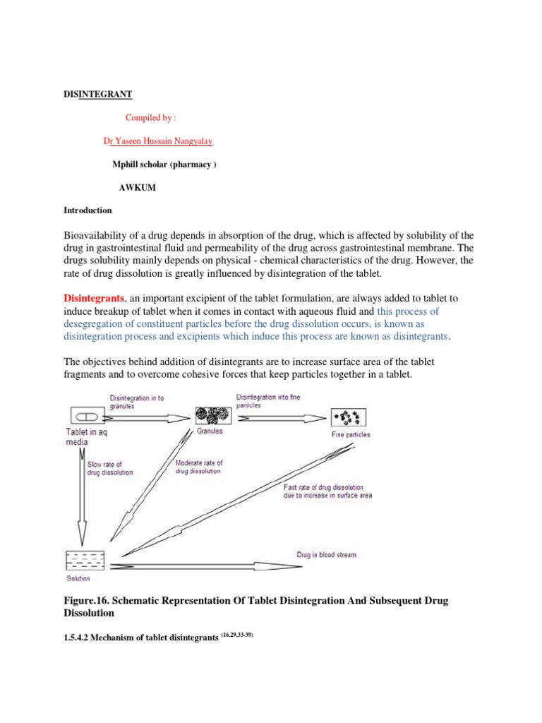 Disintegrants: Disintegrant | PDF | Tablet (Pharmacy) | Dissolution ...