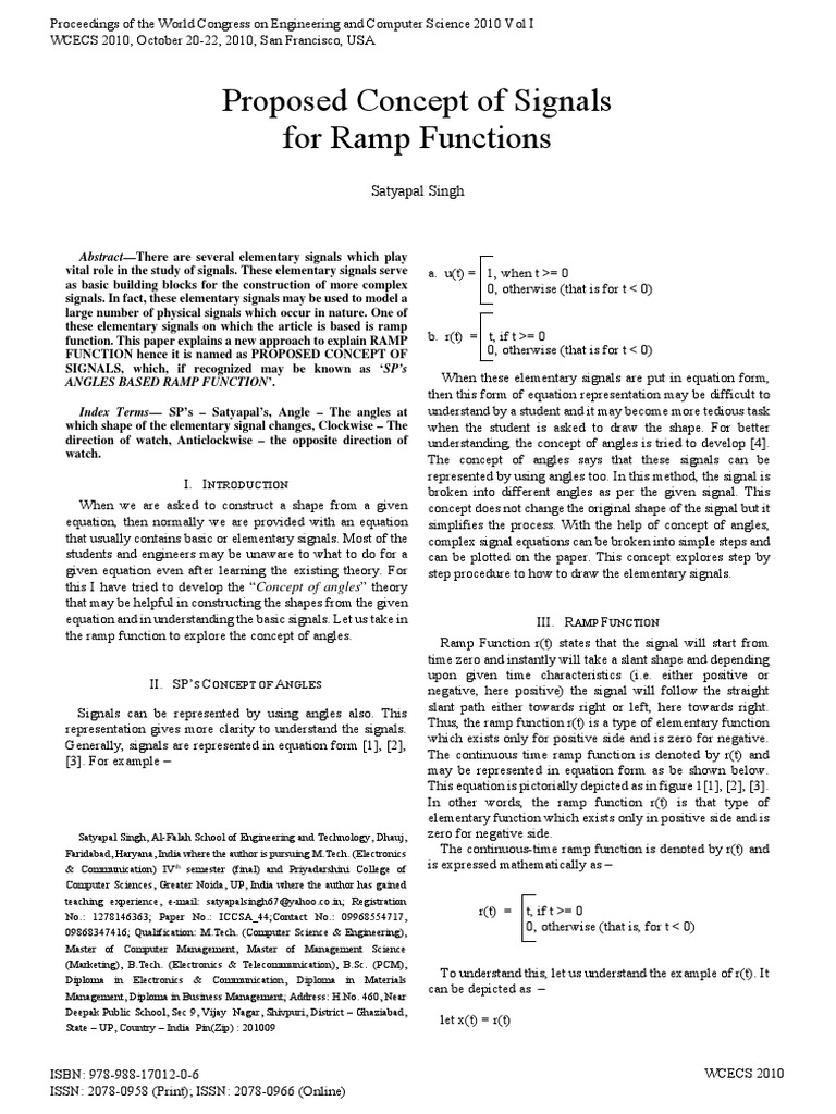 Proposed Concept of Signals For Ramp Functions: Satyapal Singh | PDF ...