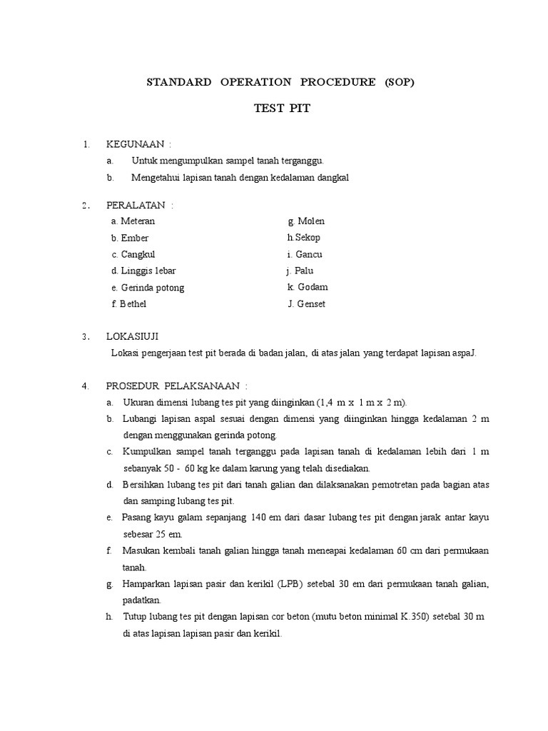 SOP Test Pit | PDF