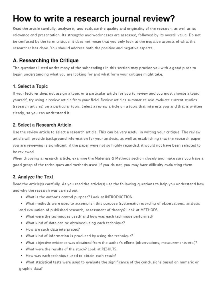 How To Write A Journal Critique | PDF | Statistical Hypothesis Testing ...