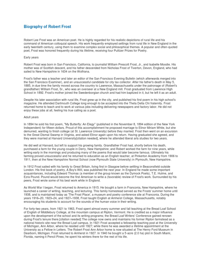 Biography of Robert Frost | Poetry | Fiction & Literature