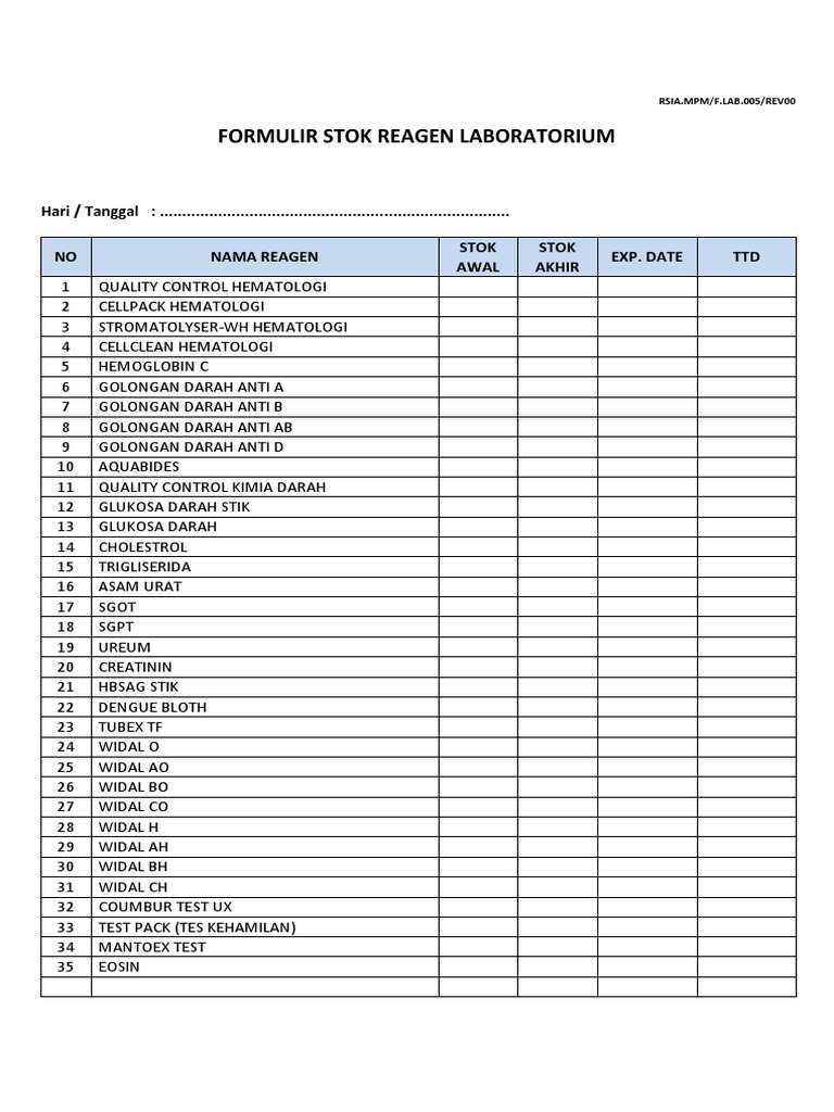 Reagent Stock Register Format | PDF