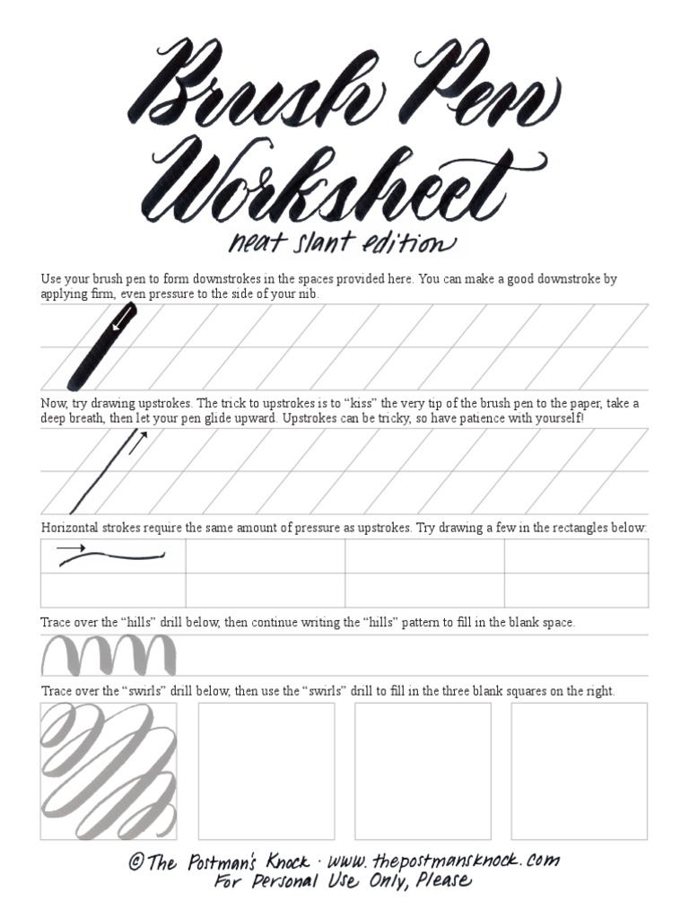 Free Brush Pen Worksheet Neat Slant | PDF
