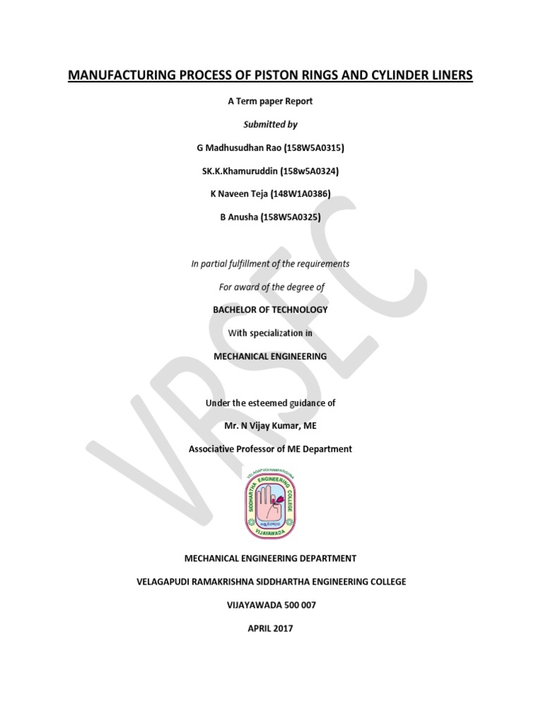Manufacturing Process of Piston Rings and Cylinder Liners | PDF ...