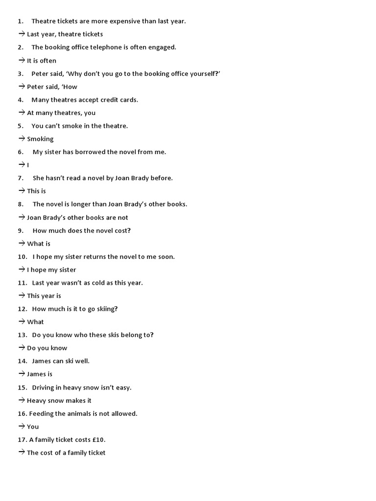 B1 W6 S1 Sentence Transformation | PDF | Zoo | Business