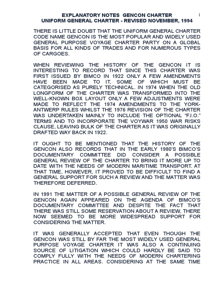 Gencon - Explanatory Notes Gencon Charter Uniform General Charter ...