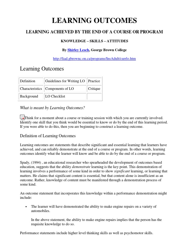 Learning Outcomes | PDF | Educational Assessment | Learning
