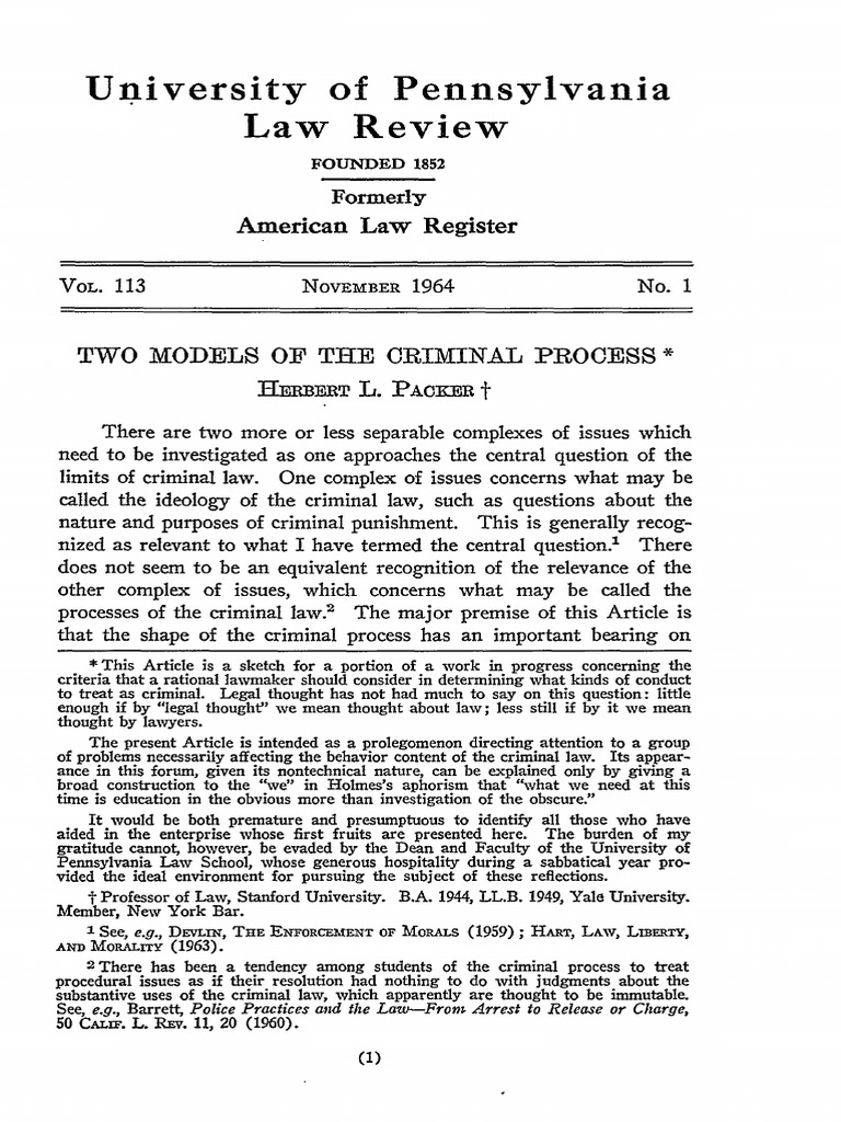Two Models of the Criminal Process by Herbert L. Packer | Presumption ...