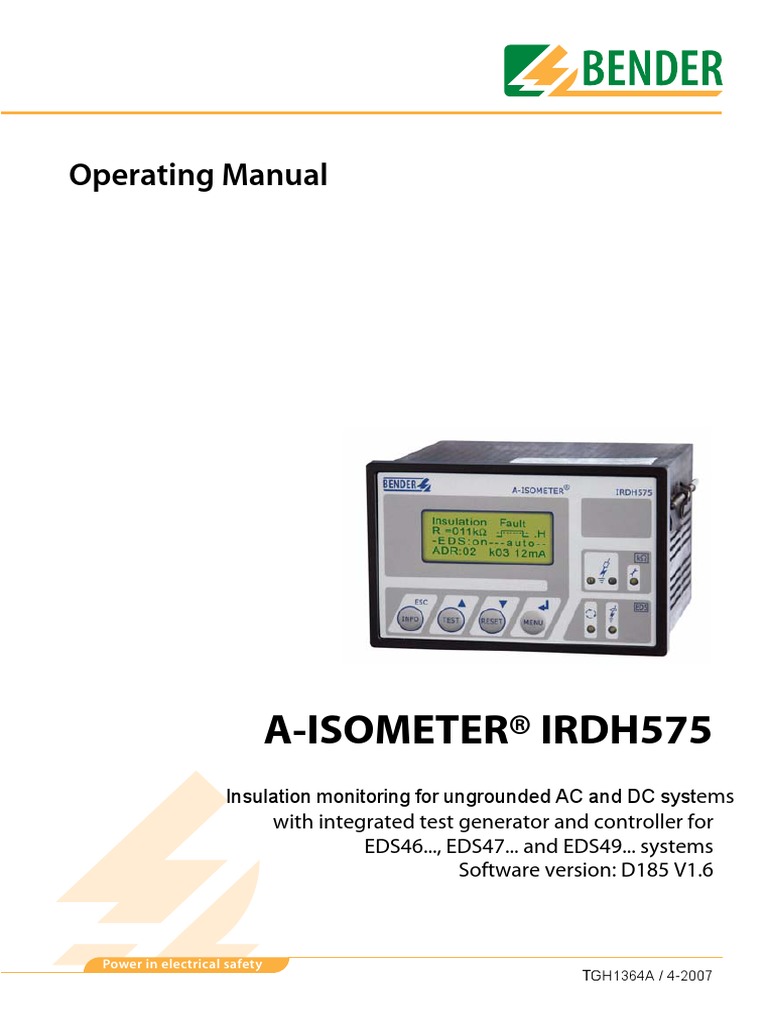 Bender A-Isometer IRDH575 User Manual | PDF | Relay | Capacitor